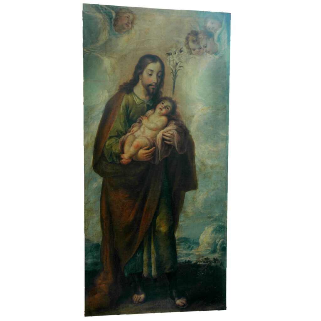 San José y Niño Jesús Pintura Oleo Colonial Mexicana - 32 Reales